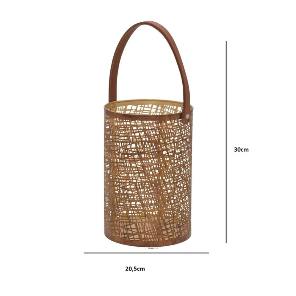 Lanterna decorativa em metal E courino dourado/marrom 30cm em Promoção ...
