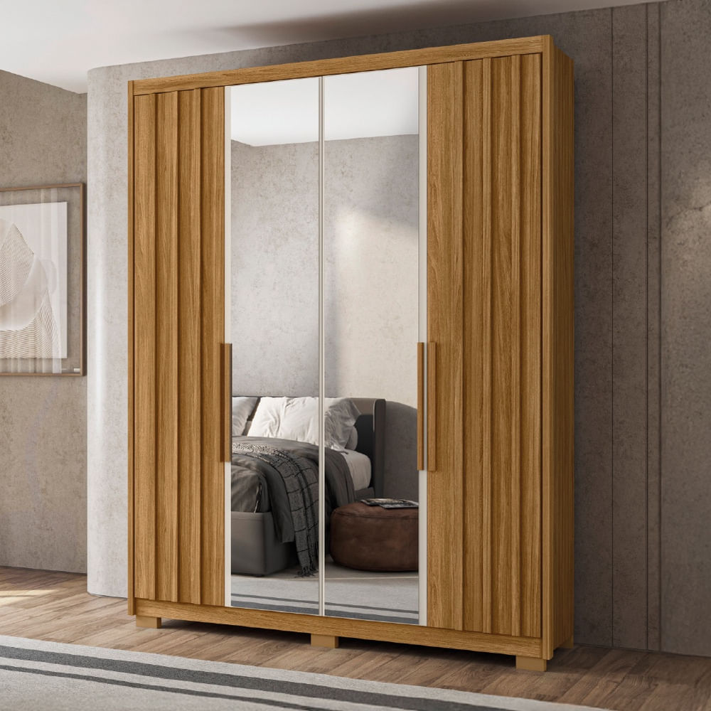 Guarda Roupas Solteiro Com Espelho Ripado 4 Portas 3 Gavetas Califórnia ...