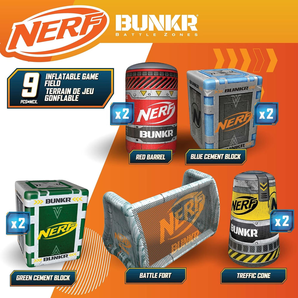 Pacote inflável Battlezone nerf bunkr Stadium - 9 peças em Promoção ...