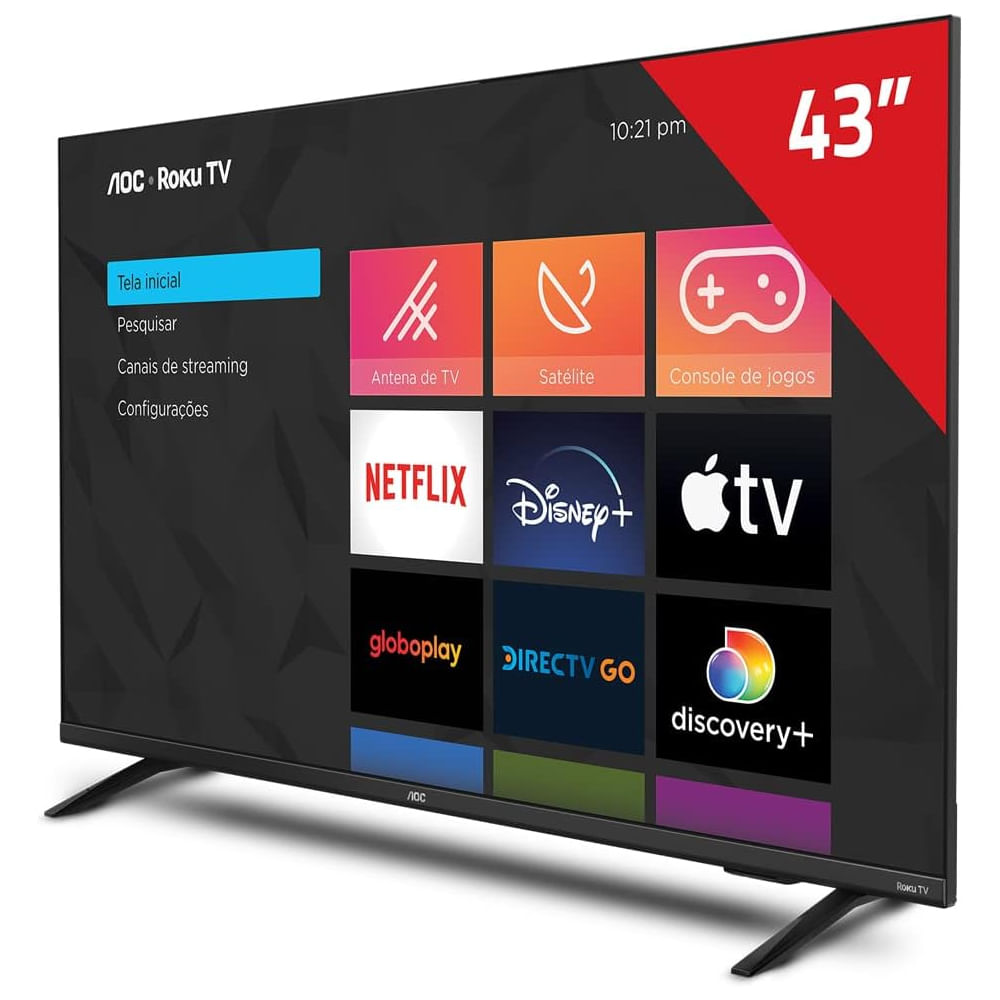 Smart TV 43 Polegadas AOC LED FULL HD, 3 HDMI, 1 USB, Wi-Fi - 43S5135/78G