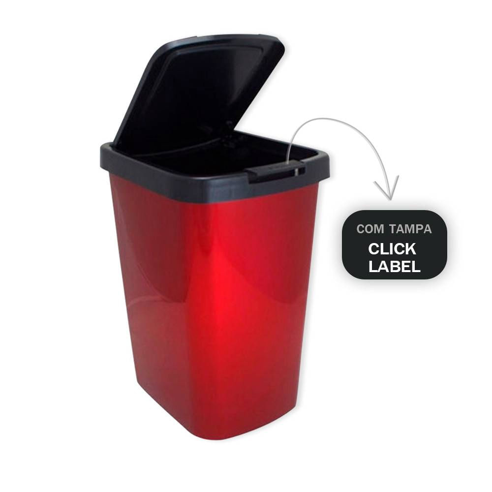 Lixeira Vermelha 9 Litros Cesto de Lixo com Tampa Click e Label ...