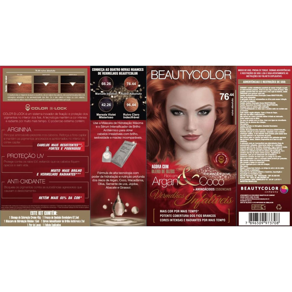 Beauty Color Kit Coloração 76.44 Ruivo Absoluto 12 Unidades em Promoção ...