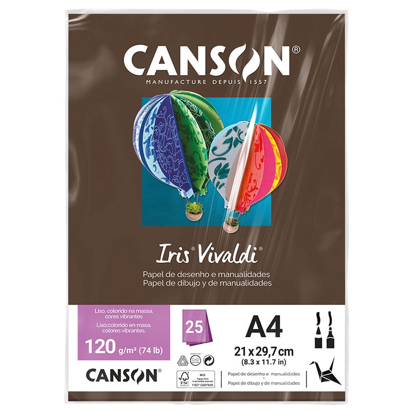 Papel Color Vivaldi A4 120g Chocolate com 25 folhas - Canson em ...