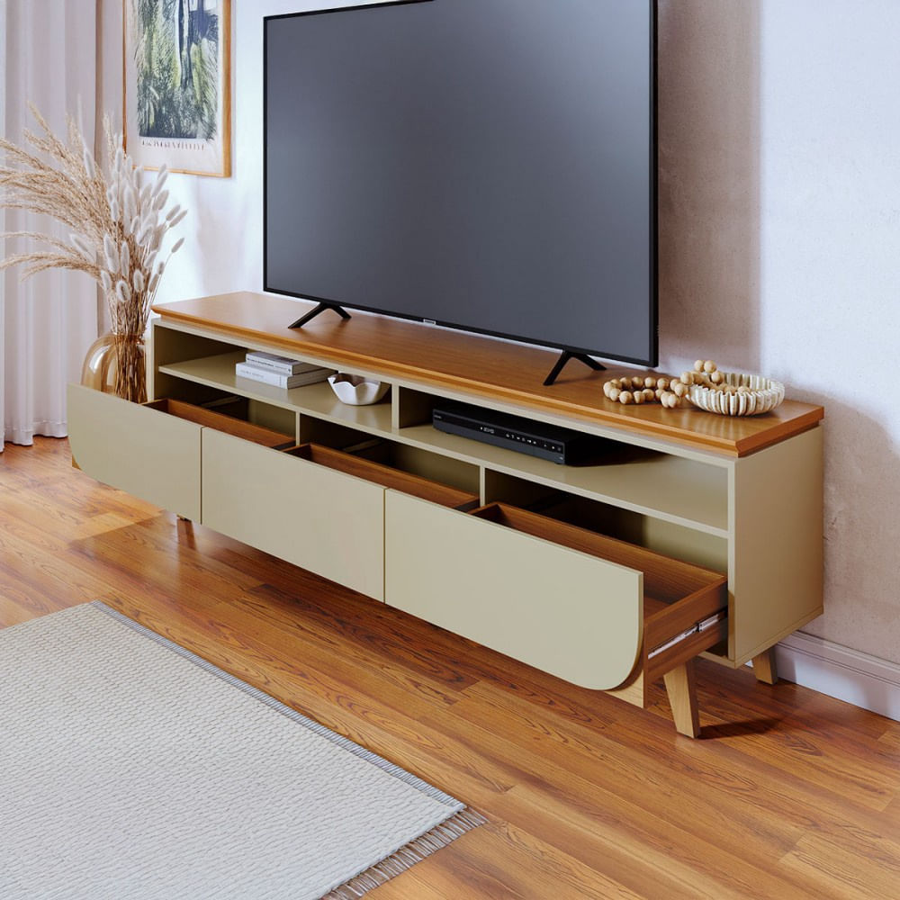 Rack para TV Até 75 Polegadas Selene 3 Gavetas Cumaru/Opala - Madetec ...