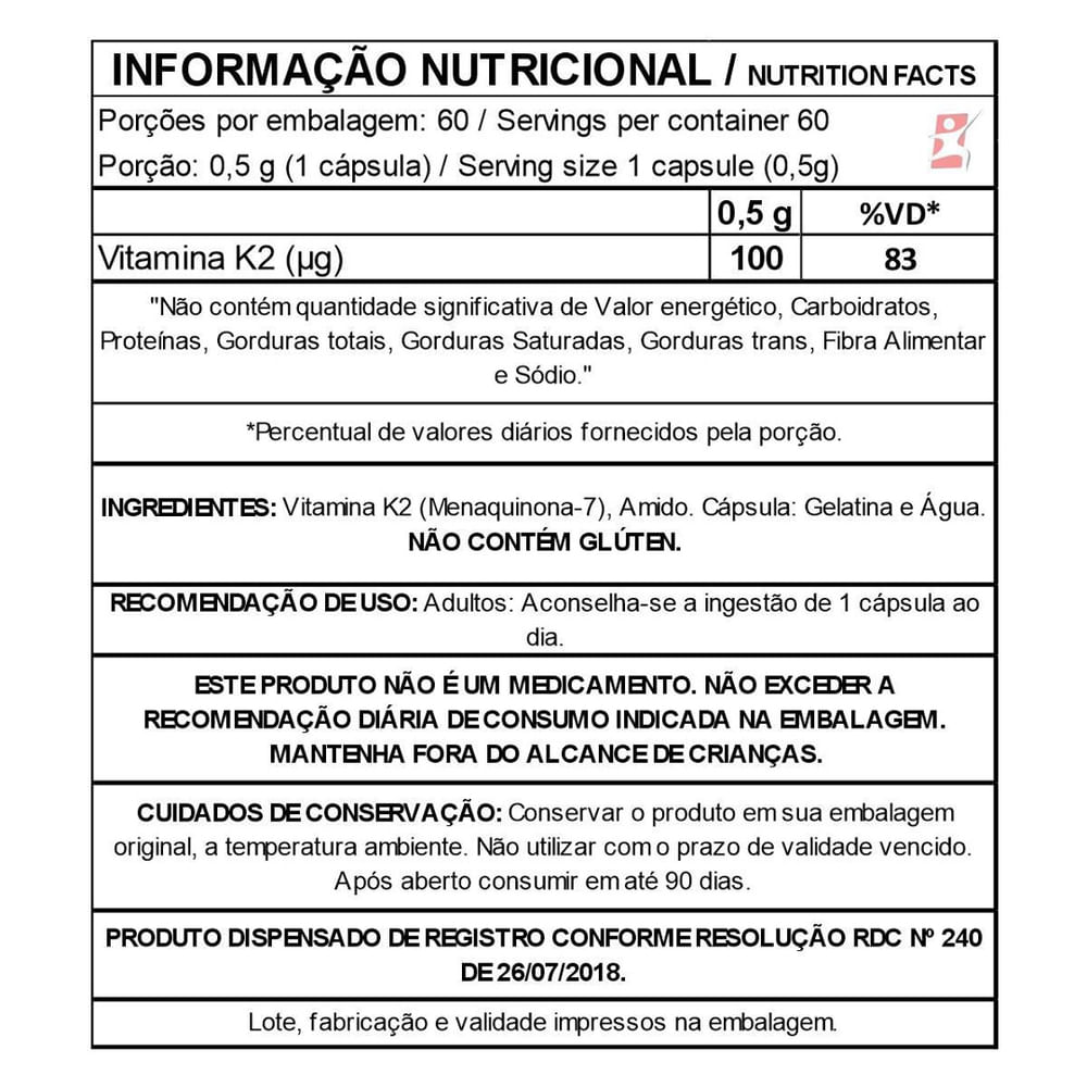 Vitamina K2 Menaquinona Mk7 100Mcg 60 Cápsulas - Medinal em Promoção ...