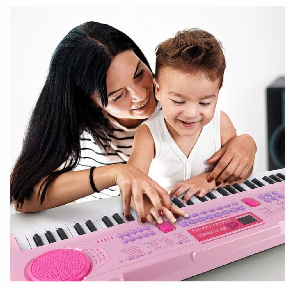 Teclado Musical Para Iniciantes 61 Teclas Com Microfone Rosa