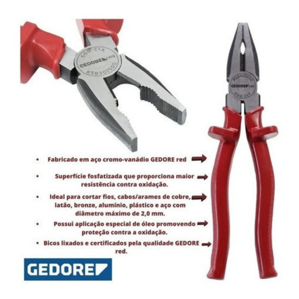 Kit Alicate Gedore 8 Polegadas + Maleta Vermelha 46 Peças