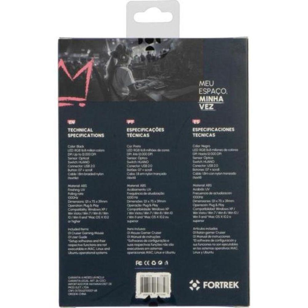 Mouse Gamer Fortrek Cruiser New Edition 12000 Dpi Rgb Preto