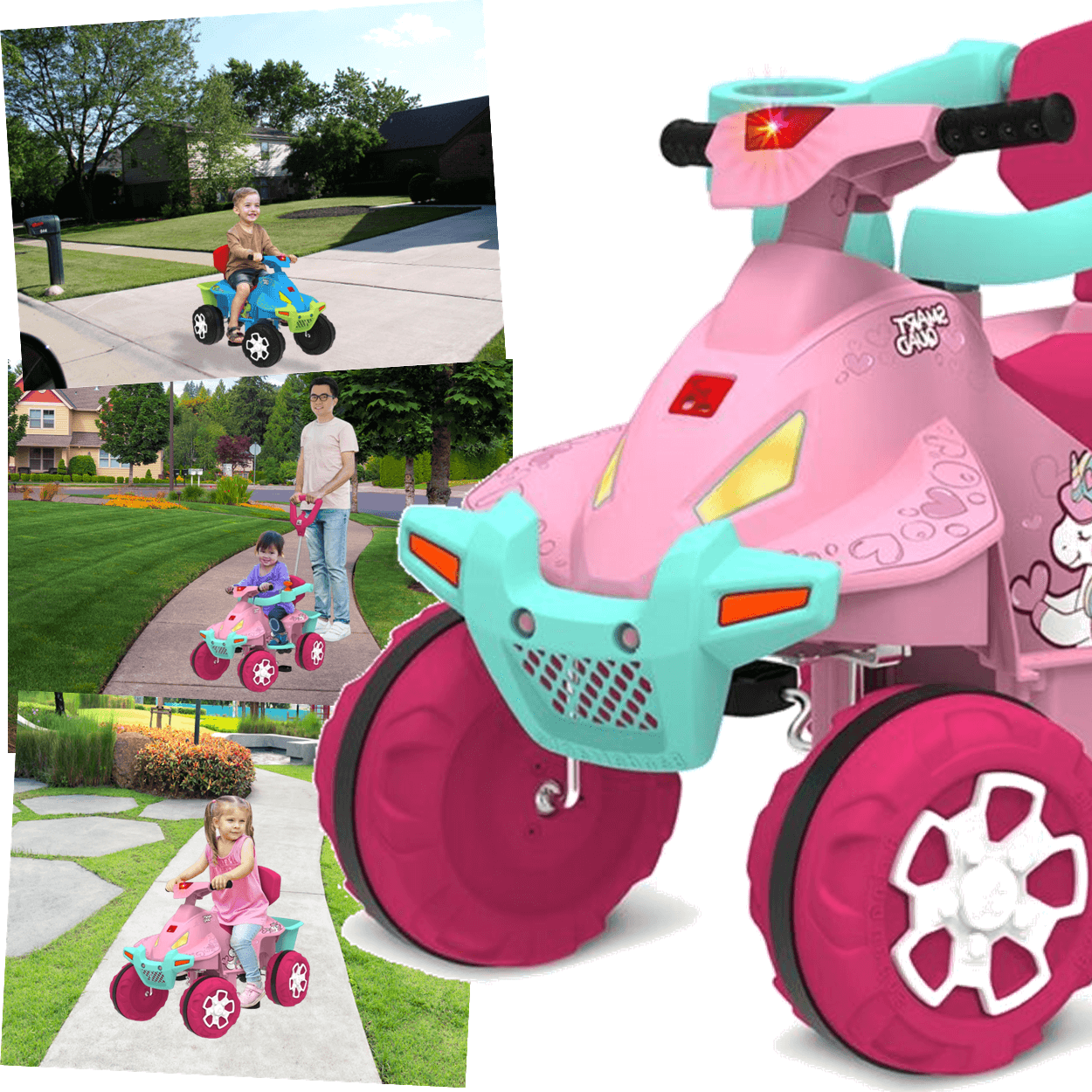Carrinho de Passeio e Pedal Infantil Bandeirante Smart Quad Rosa
