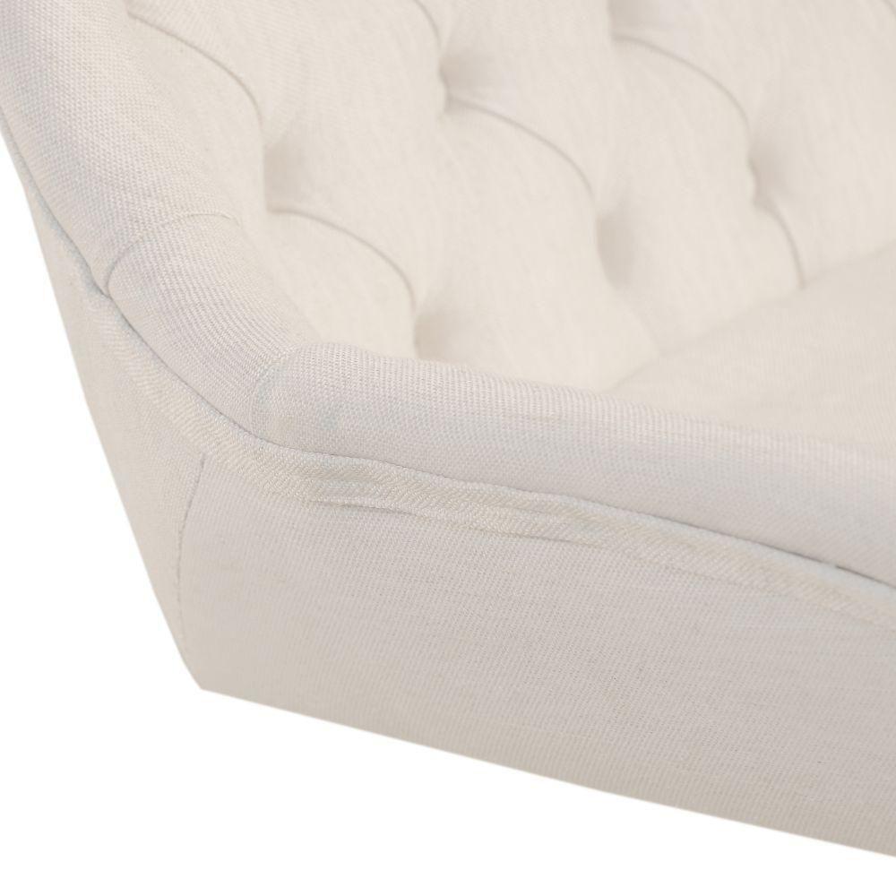 Poltrona Pandora Linho Cru Com Capitonê E Base Giratória Madeira