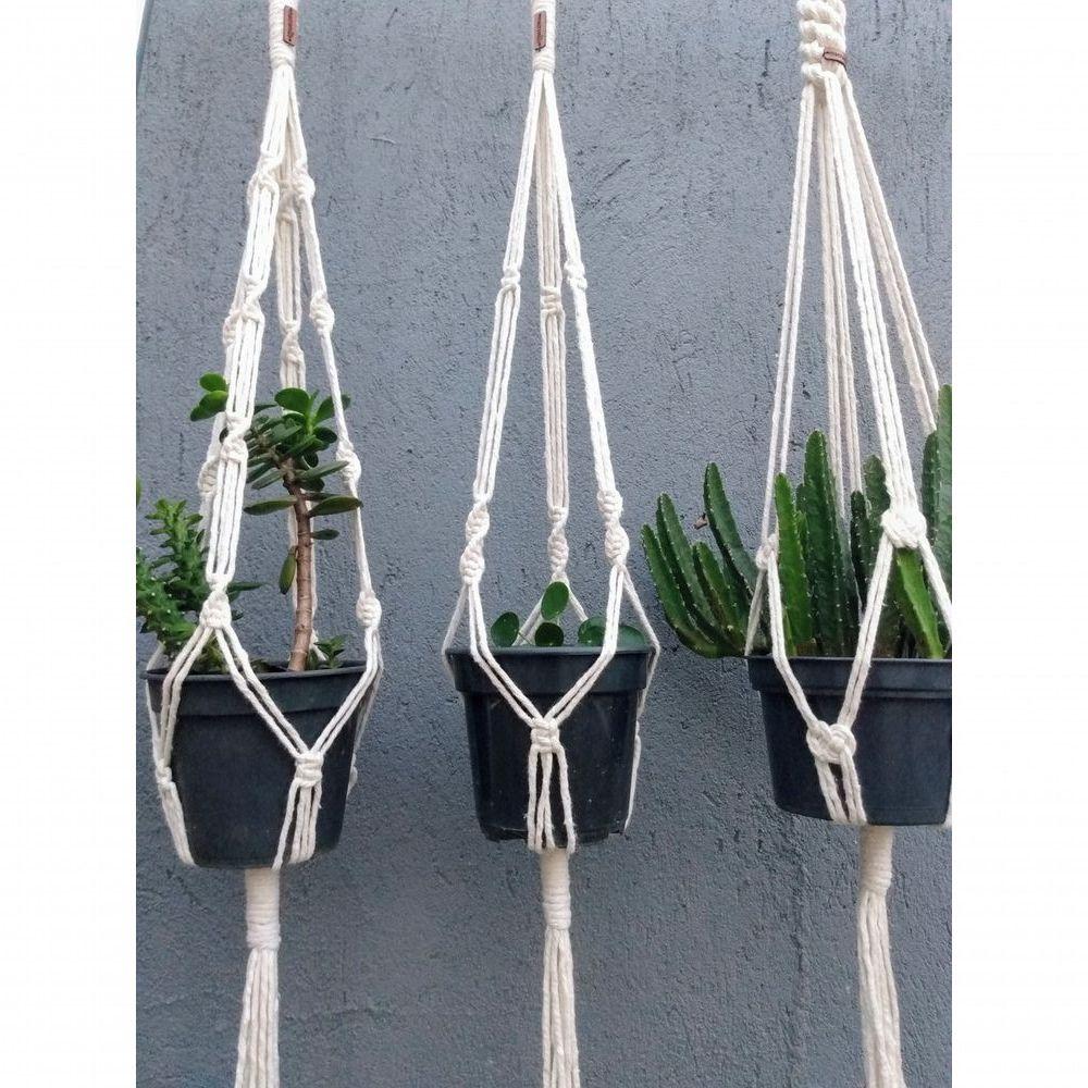 Suporte Plantas Macramê Trio Cor Cru