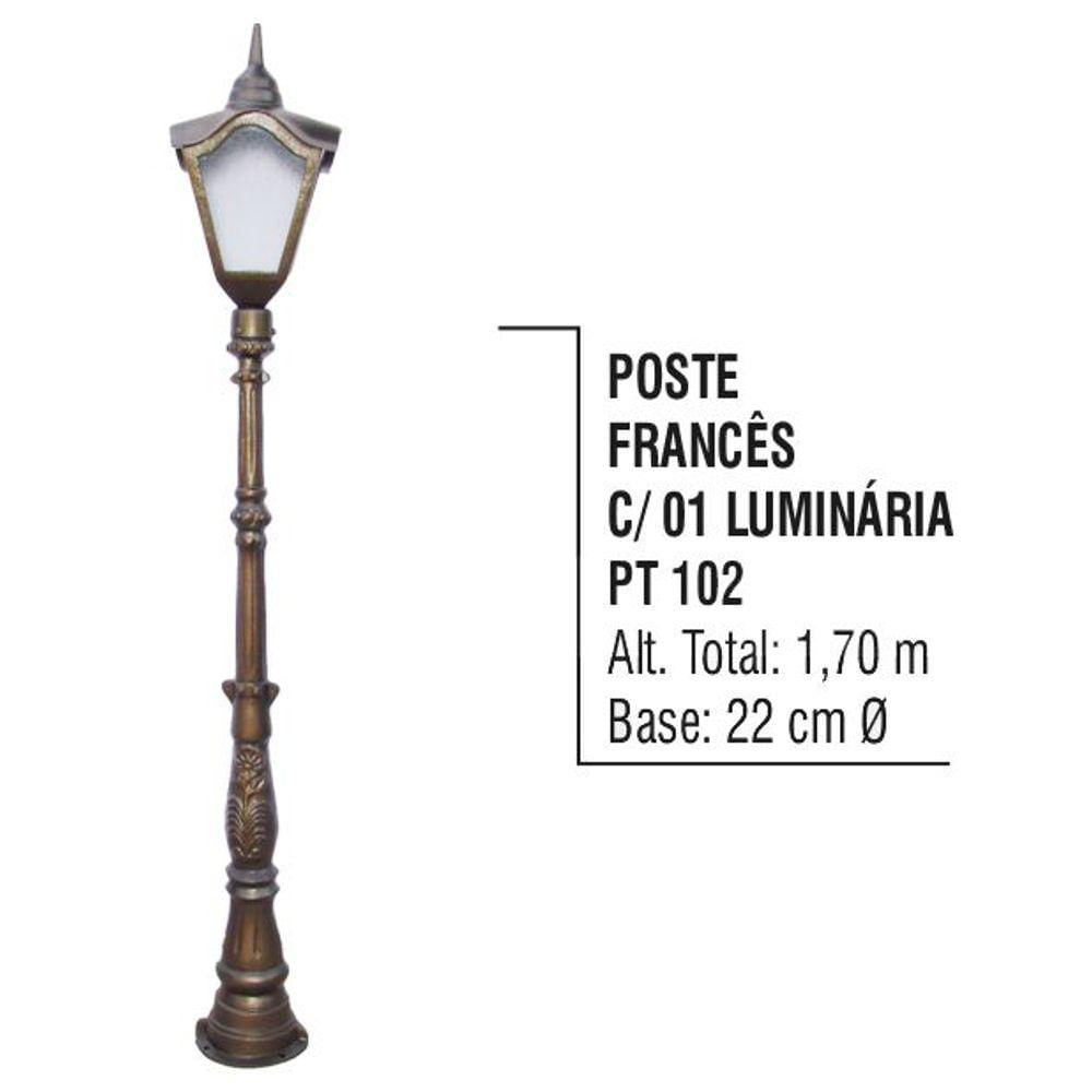 Poste Colonial Francês Jardim de Alumínio 01 Luminária 1,70m
