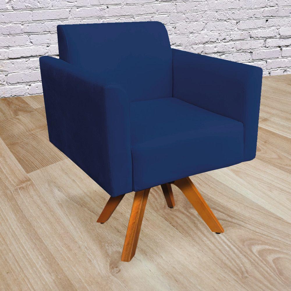 Poltrona Marisa Suede Base Madeira Azul Marinho