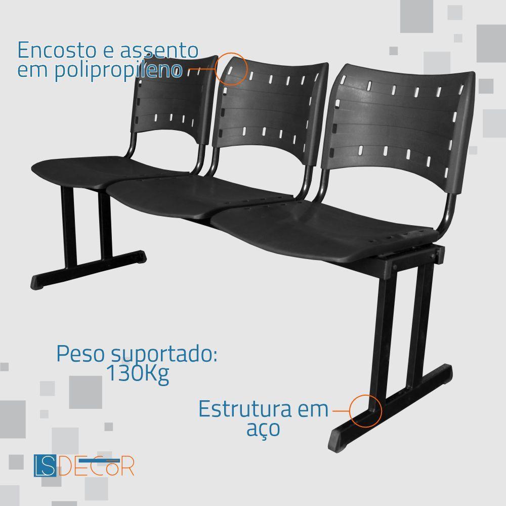 Cadeira Iso Pp Rp Longarina 3 Lugares Color Azul