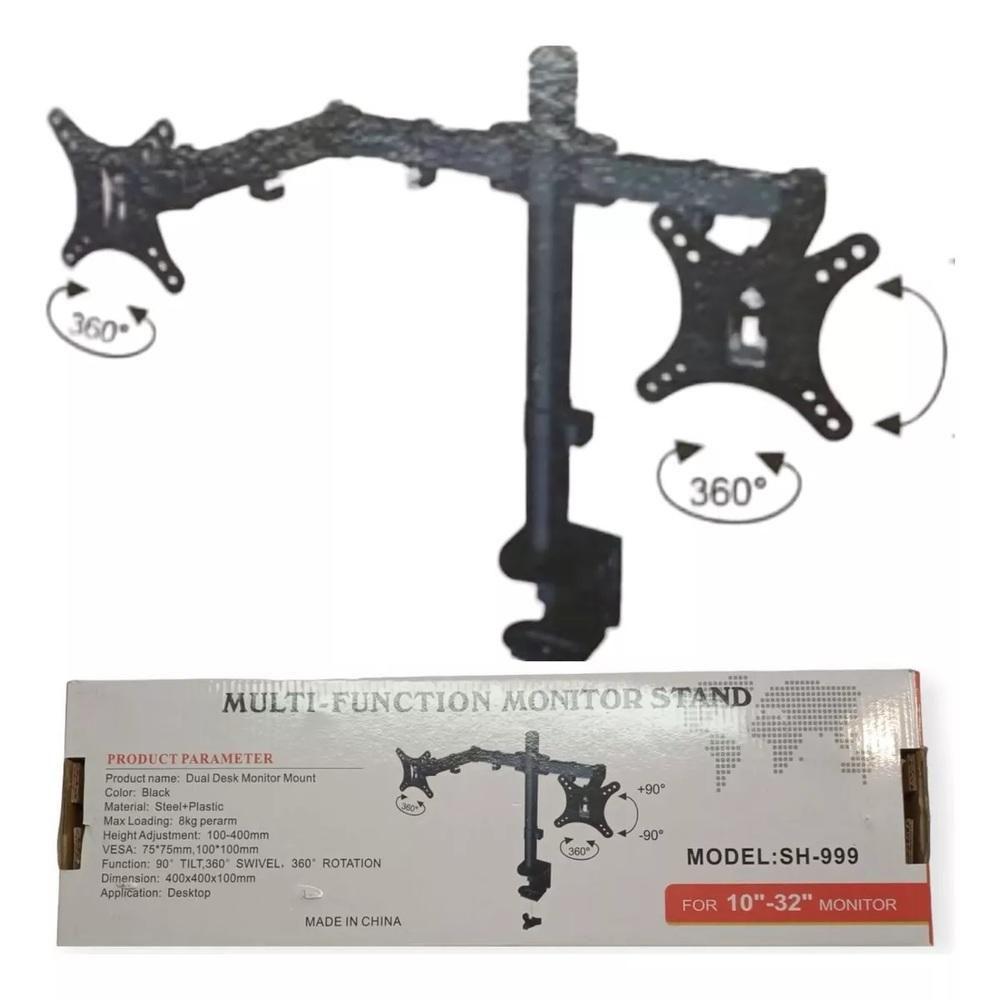 Suporte 2 Monitor Duplo Braco Articulado 10 A 32 Polegadas Mesa Giratorio Bancada Profissional