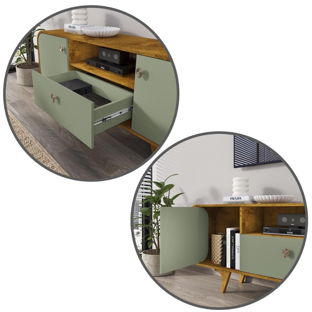 Rack Noronha Tv 55 Polegadas Com Pés De Madeira Maciça Naturale/pistache