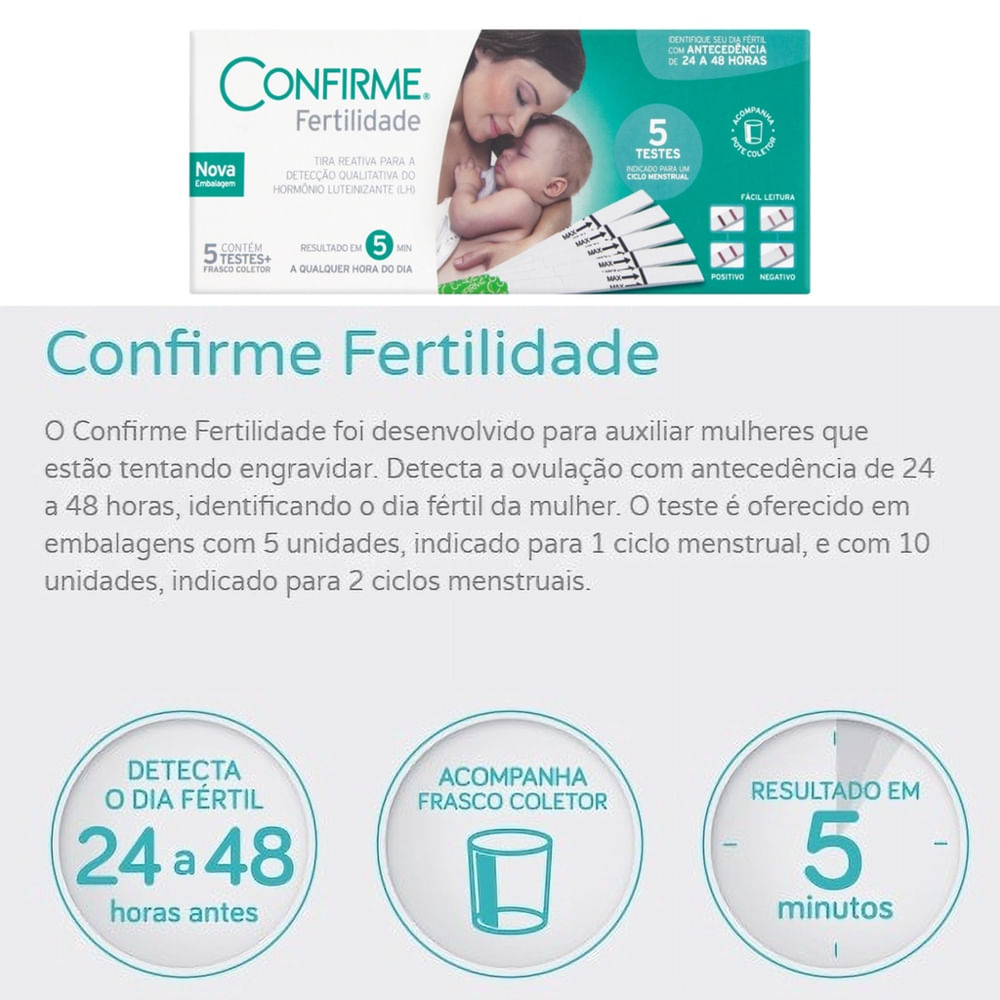 Teste De Fertilidade Feminino Confirme com 5 tiras em Promoção ...