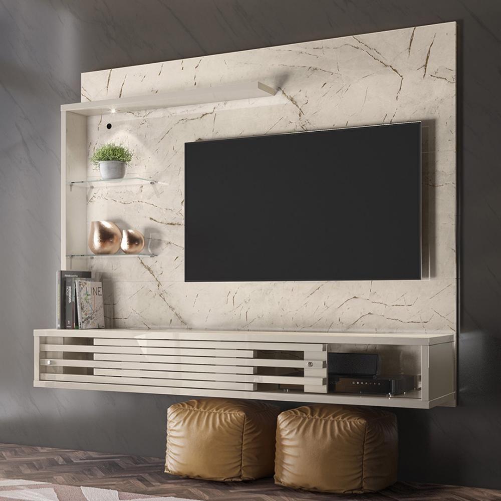Painel Bancada Suspensa Com Led Tvs Até 50 Polegadas Frizz Select - Calacata-off White