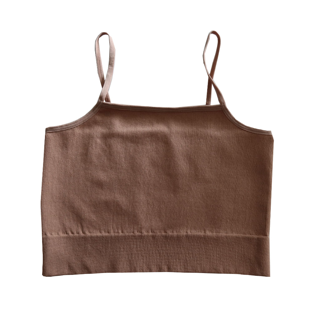 Top Alça Fina Sem Costura Café P Poliéster | Americanas