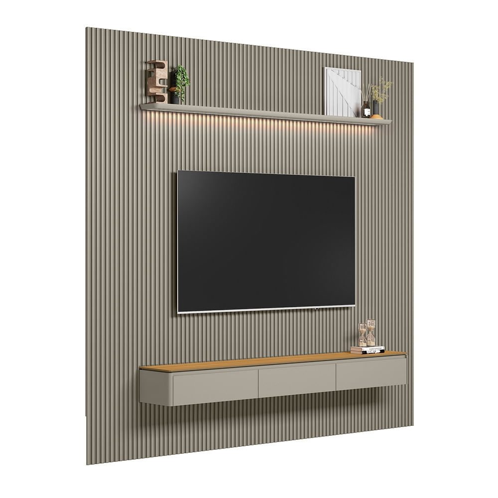 Painel Ripado para TV até 85 Polegadas com LED 3 Portas Modular 3.0 Linea Brasil