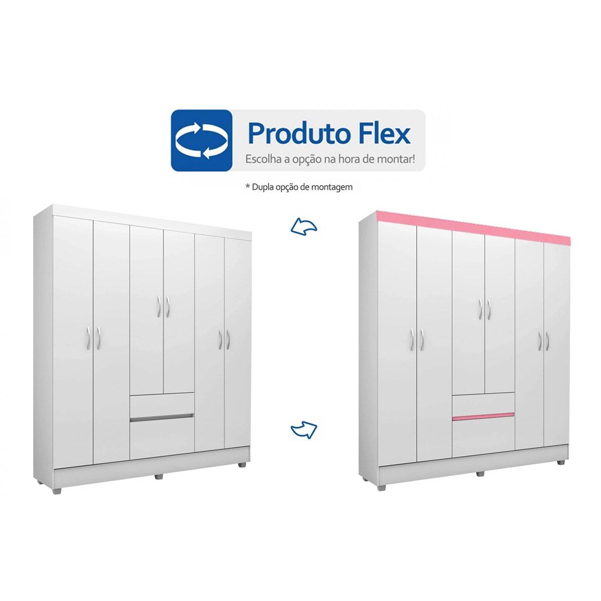 Guarda Roupa Solteiro 6 Portas e 2 Gavetas Flash II Flex Branco/Branco ...