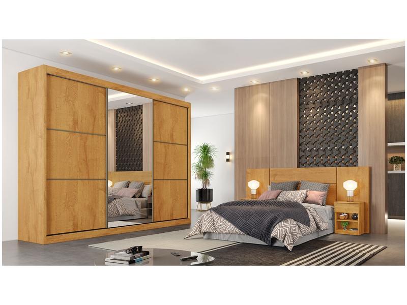 Guarda-roupa Casal com Espelho 6 Gavetas 3 Portas de Correr Móveis ...