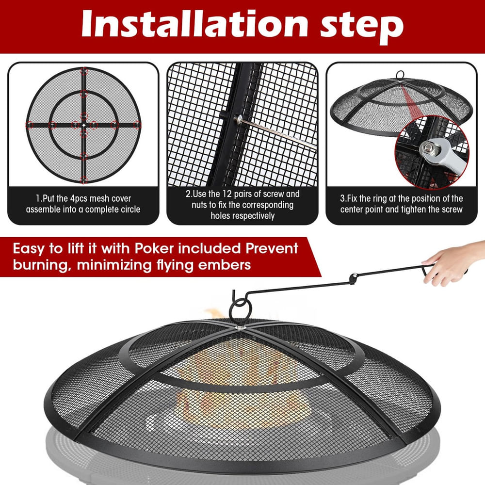 Tela de ignição Fire Pit Hydream atualizada de 60 cm com alça e pôquer ...