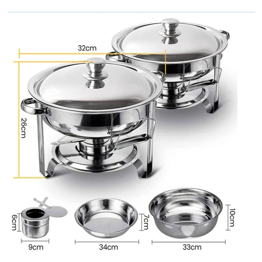 Rechaud Redondo 4L Inox com Cuba Comida, Água e Tampa em Promoção ...