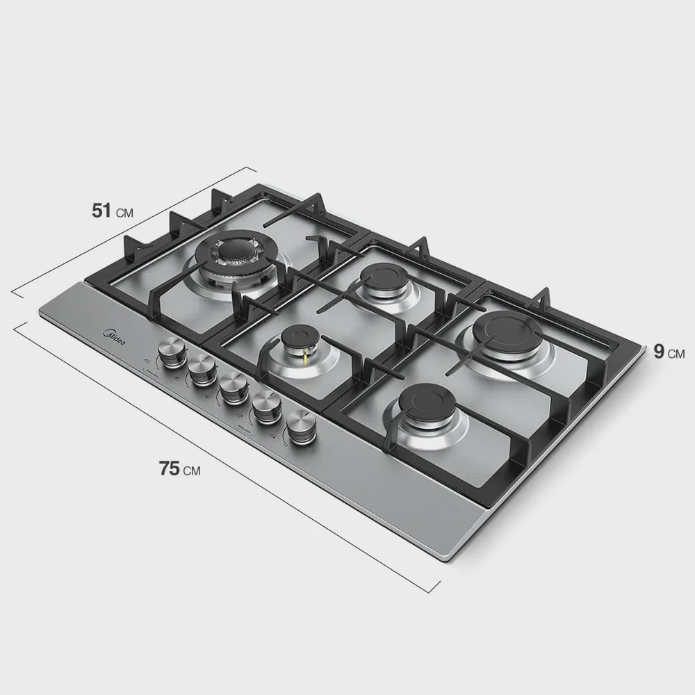 Cooktop 5 Bocas a Gás Inox com Mega Chama Midea em Promoção | Ofertas ...