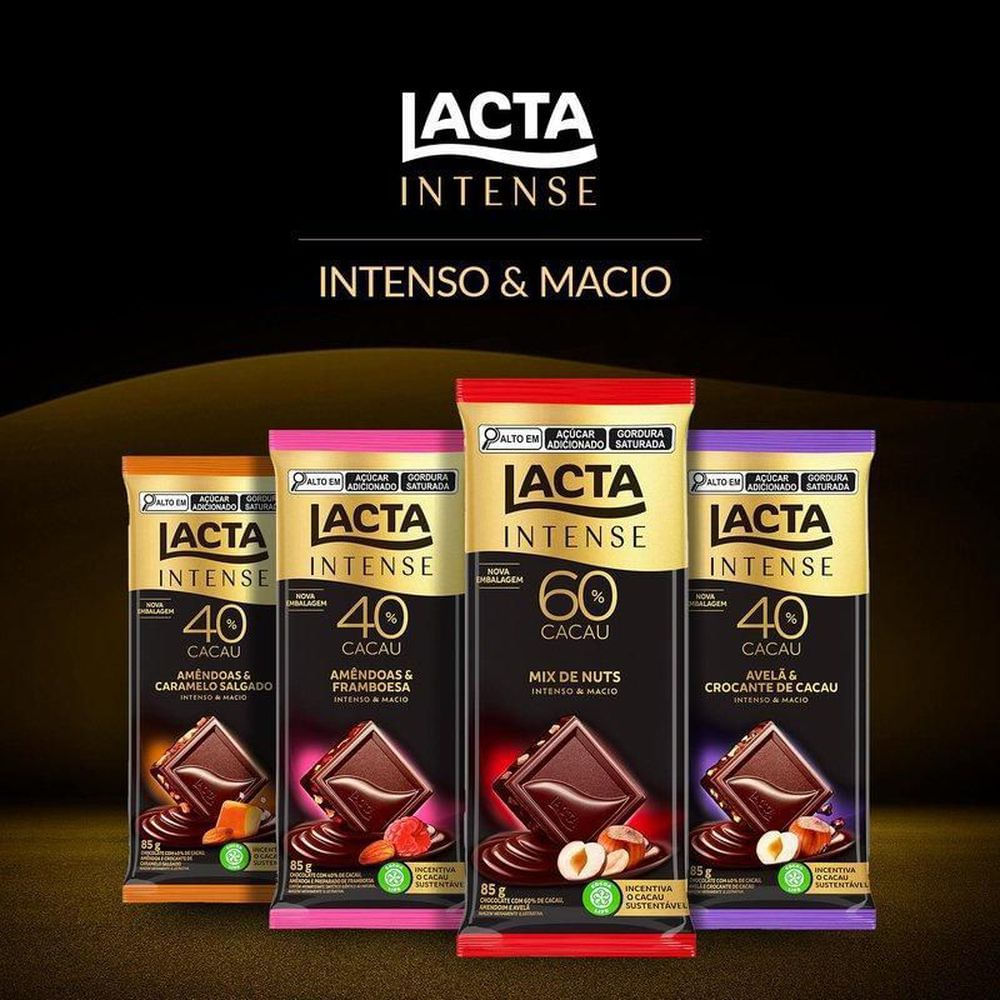 Barra de Chocolate Lacta Intense Meio Amargo 40% Cacau Amêndoas e ...