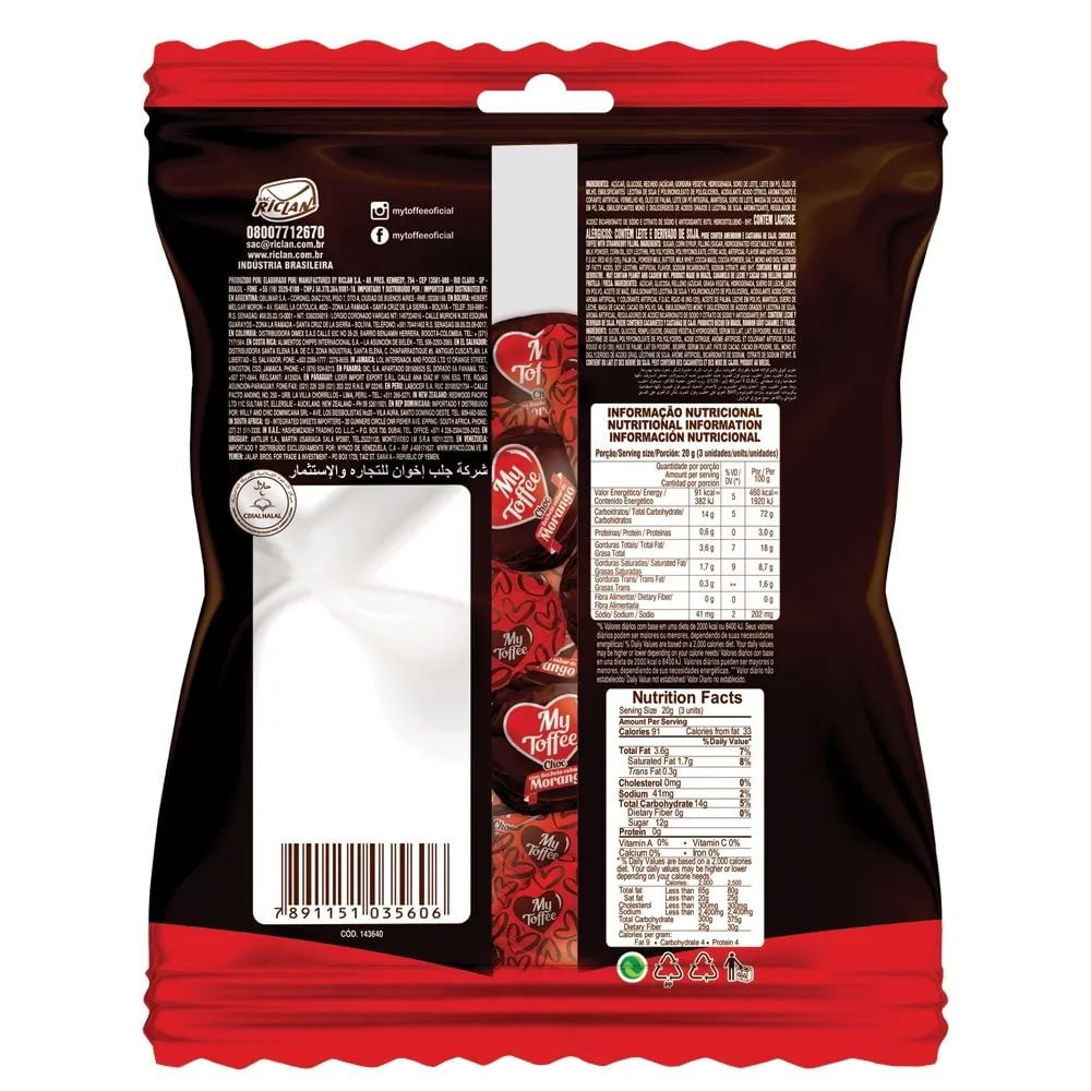 Bala My Toffee Chocolate com Morango 90g Riclan em Promoção | Ofertas ...