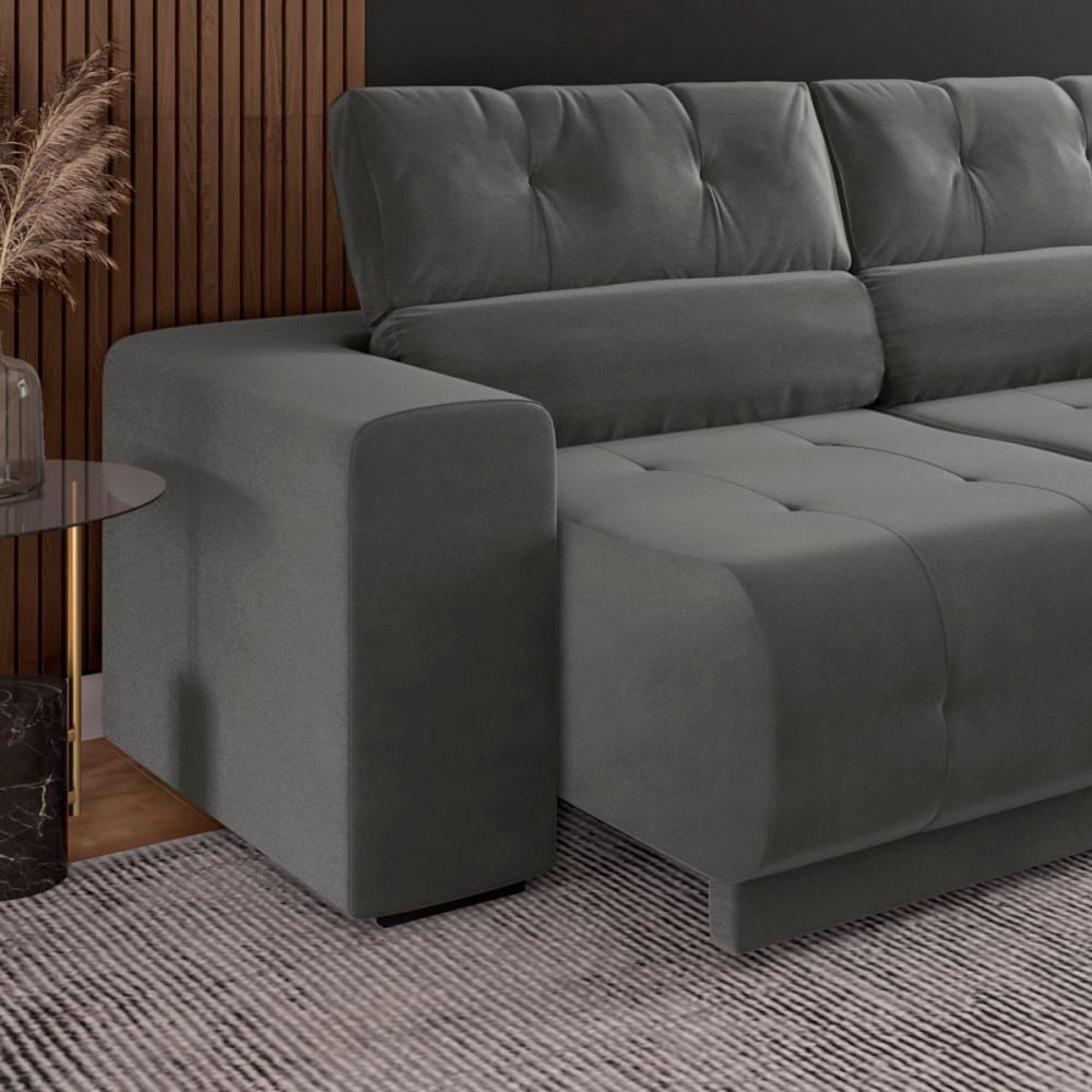 Sofá Retrátil e Reclinável 3 Lugares Veludo Cinza 3080 Mamflex em ...