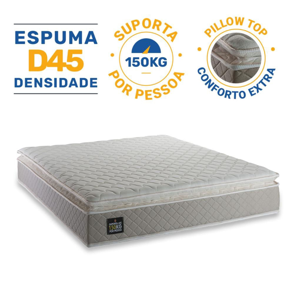 Colchão Casal Espuma D45 Pillow Top Strong 138x188x24cm - Suporta até ...