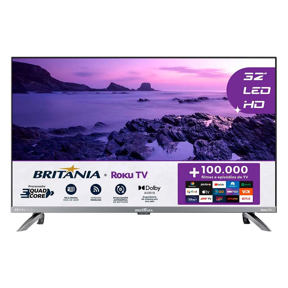 Smart TV Britânia 32 Polegadas HD LED Dolby Áudio Roku TV 3 hdmi 2 USB BTV32G7PR2CSGBLH em ...
