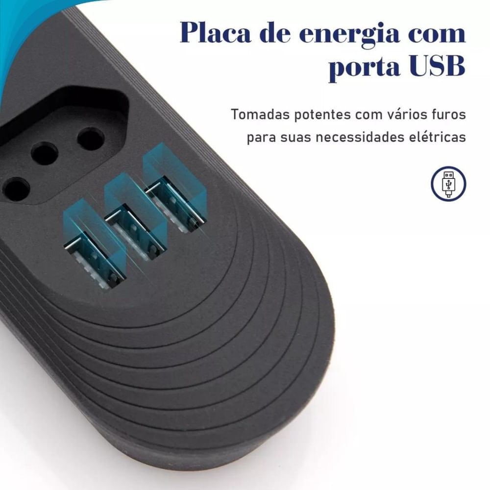 Filtro Linha 3 Tomadas Usb Bivolt Transparente Máquina Lavar em ...