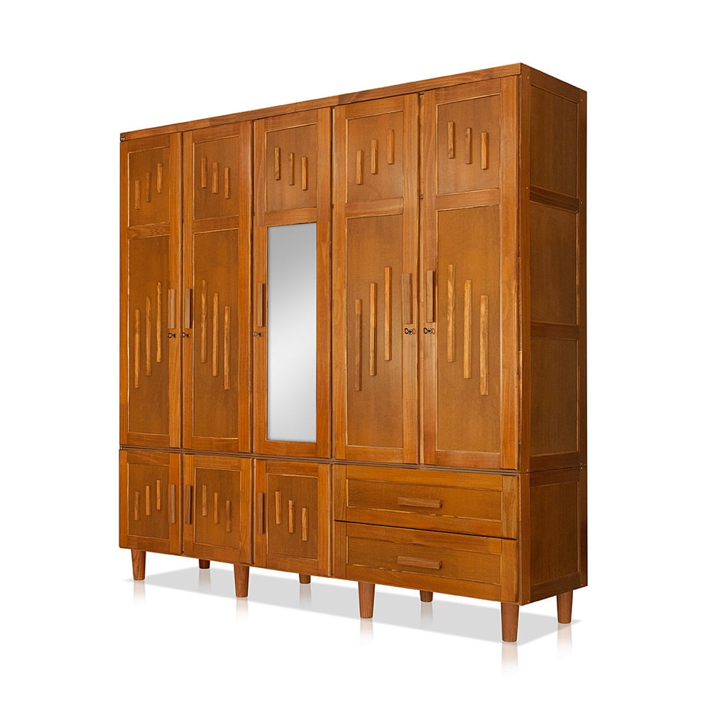 Guarda Roupa em Madeira Maciça 5 Portas 1 Porta com Espelho Imperatriz ...