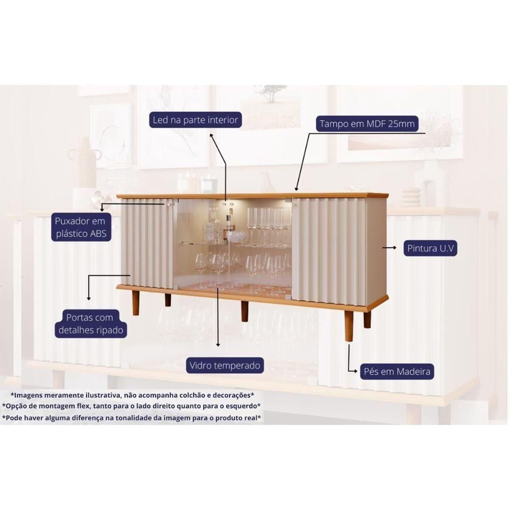 Buffet De Sala Jantar Janice 4 Portas c- Vidro Nature-off White - Cimol ...