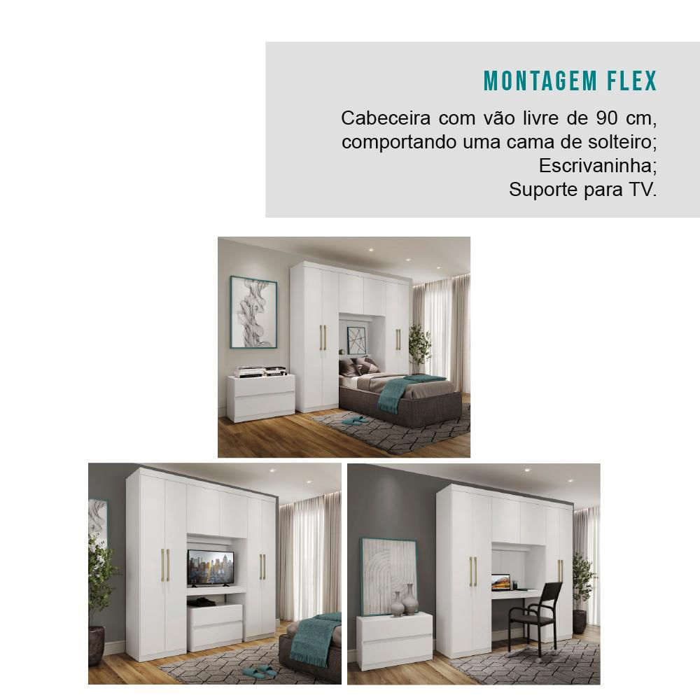 Guarda Roupa Solteiro 6 Portas 2 Gavetas Porto Branco com Painel de TV ...