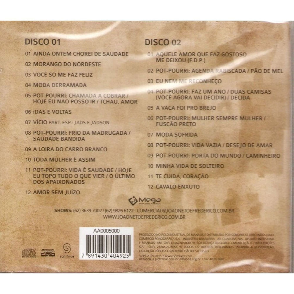 Cd Duplo João Neto & Frederico - Só Modão 2 em Promoção | Ofertas na ...