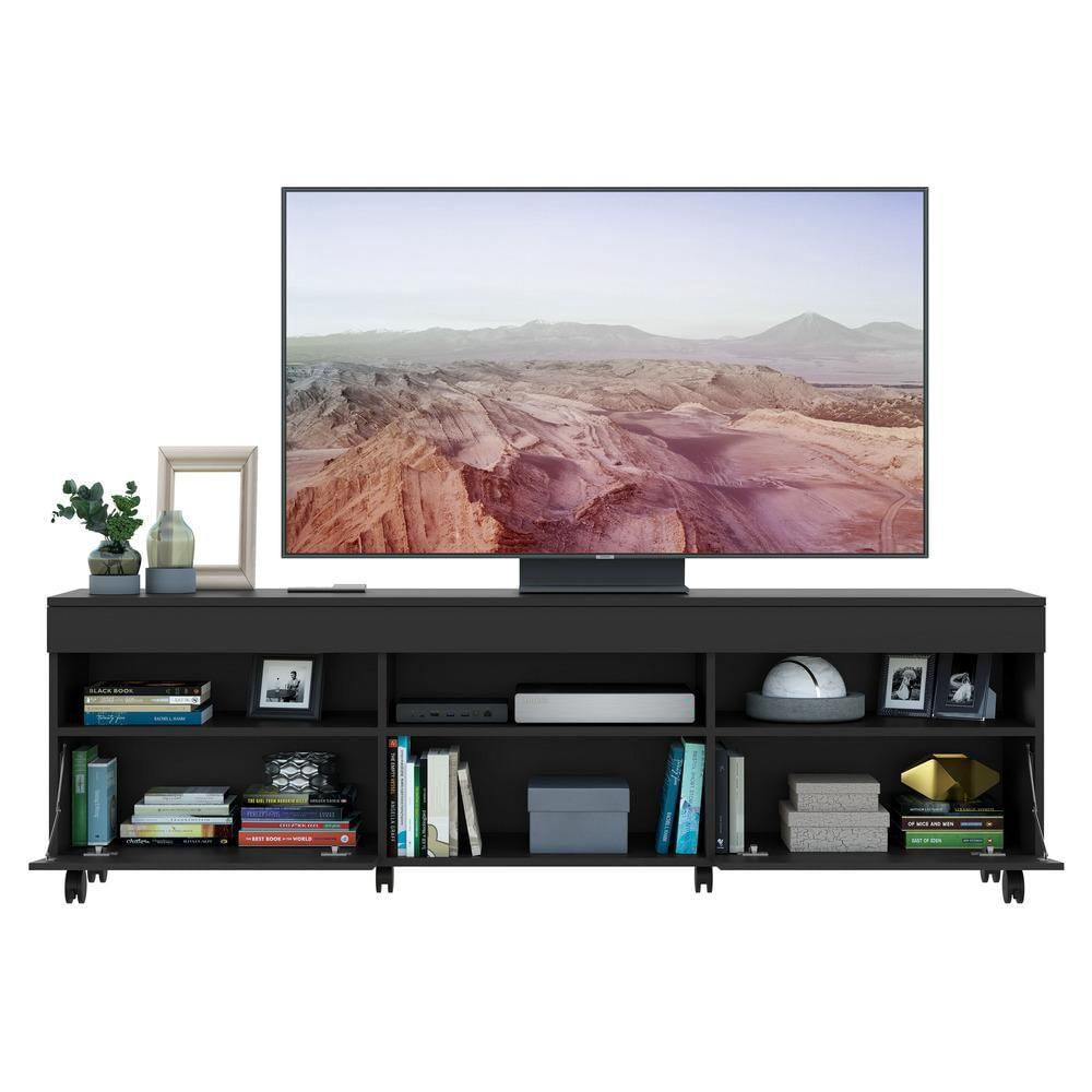 Rack Tv 65'' Com Rodízios E 2 Portas Paris Multimóveis Preto em ...