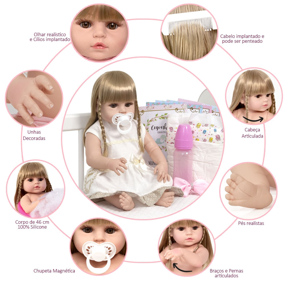 Boneca Reborn Recem Nascida Fofinha Com Chupeta 13 Itens em Promoção ...