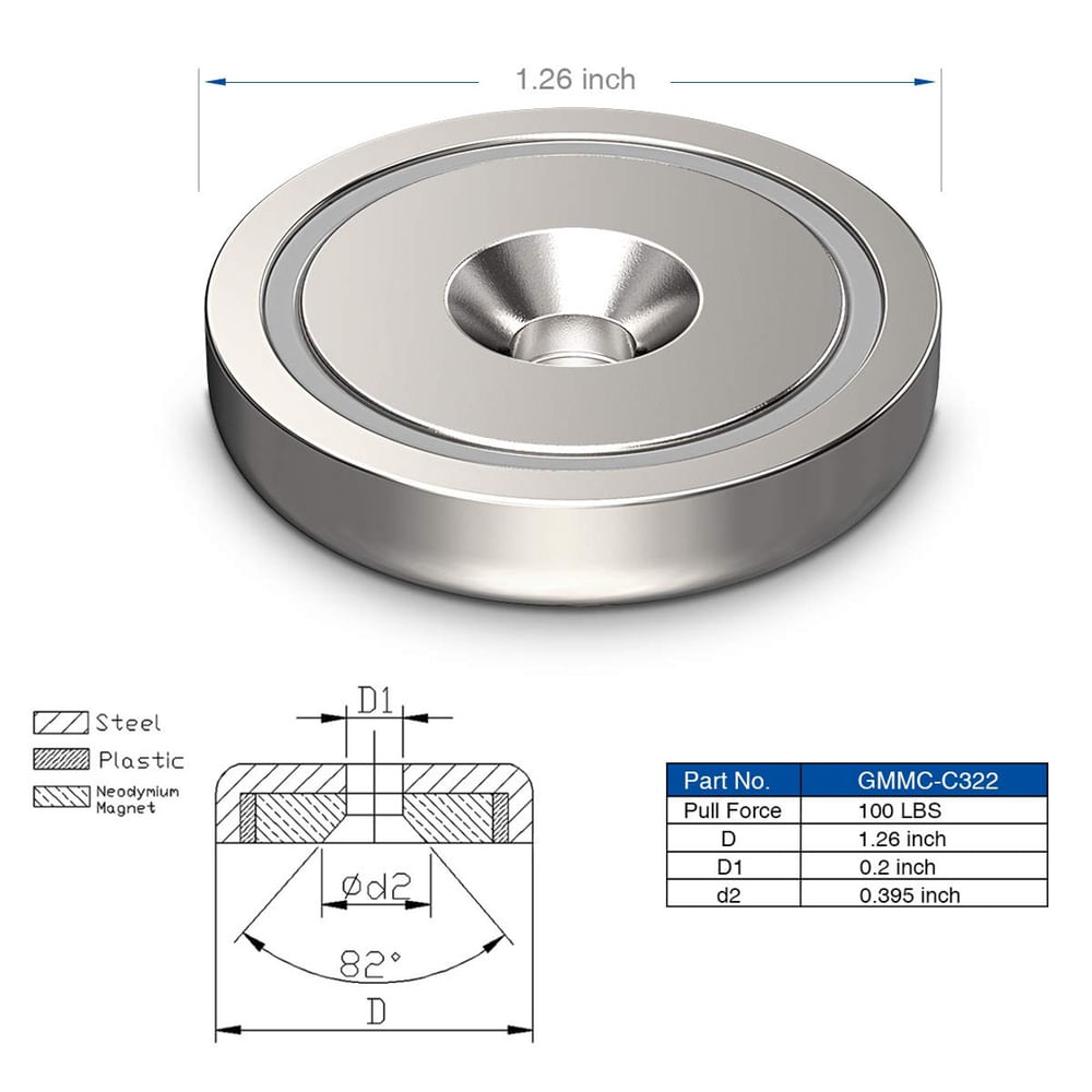 Cup Magnets greatmag Neodymium 50 kg com parafusos de 3,2 cm Pacote com ...