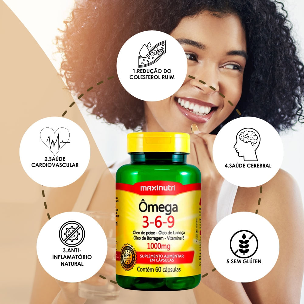 Ômega 3 6 9 Linhaça Borragem Vitamina E 1000mg 60 Cápsulas em Promoção ...