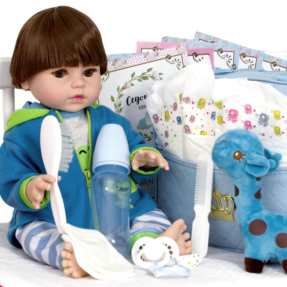 Boneco Bebê Reborn Realista Menino 52cm Pode Dar Banho Bolsa em ...